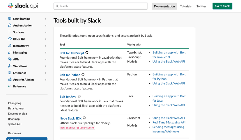 Slack API Docs - Auth, Webhooks, SDKs for Developers | API Refs
