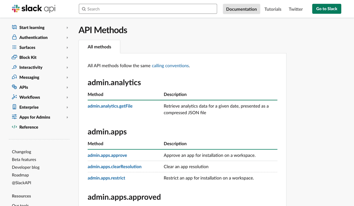 Slack API Docs - Auth, Webhooks, SDKs for Developers | API Refs