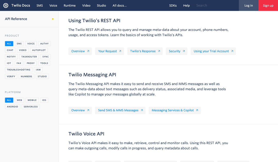 Twilio API Docs - Auth, Webhooks, SDKs for Developers | API Refs